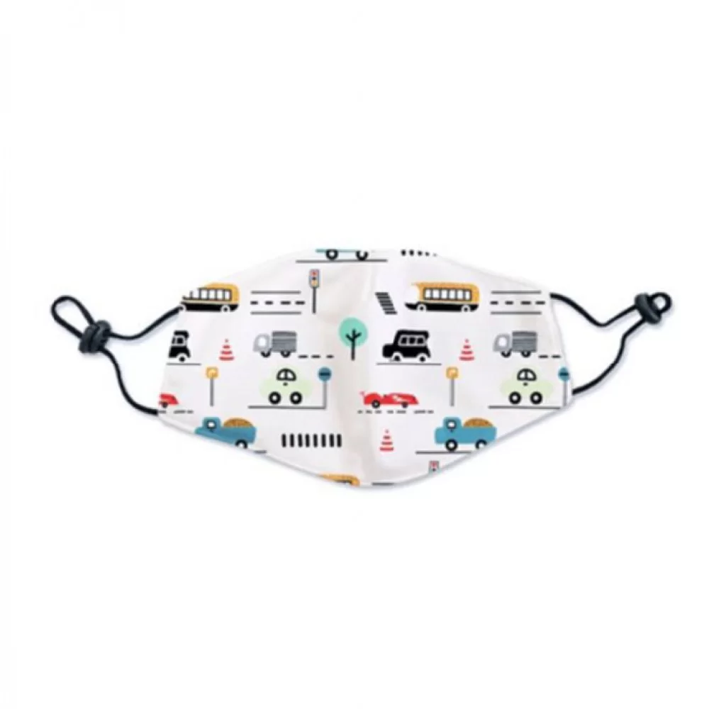 Kids washable face mask white with cars drawings wholesale ...